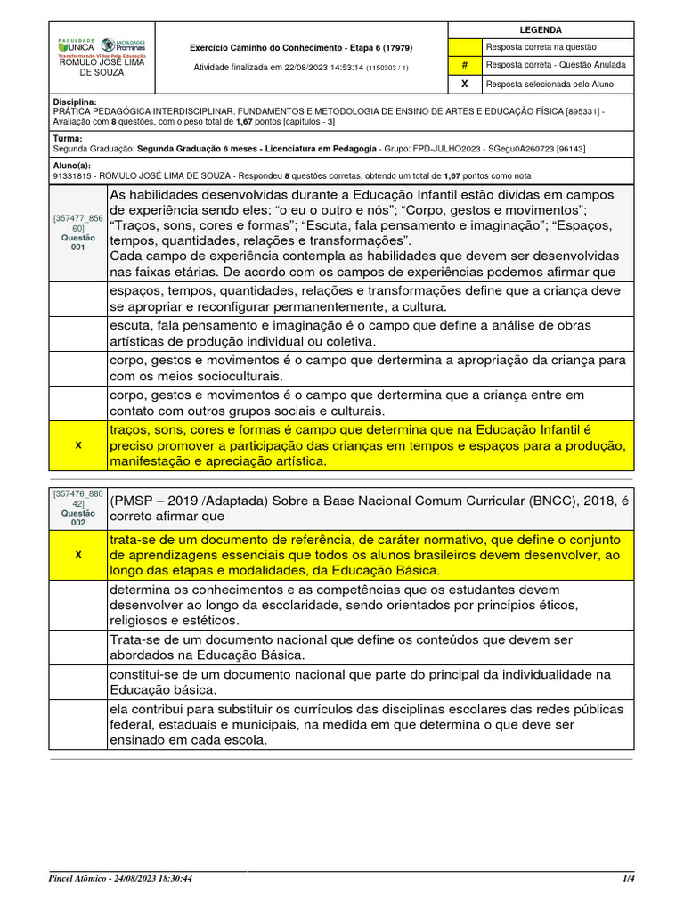 Exercício Caminho Do Conhecimento - Etapa 6 | PDF