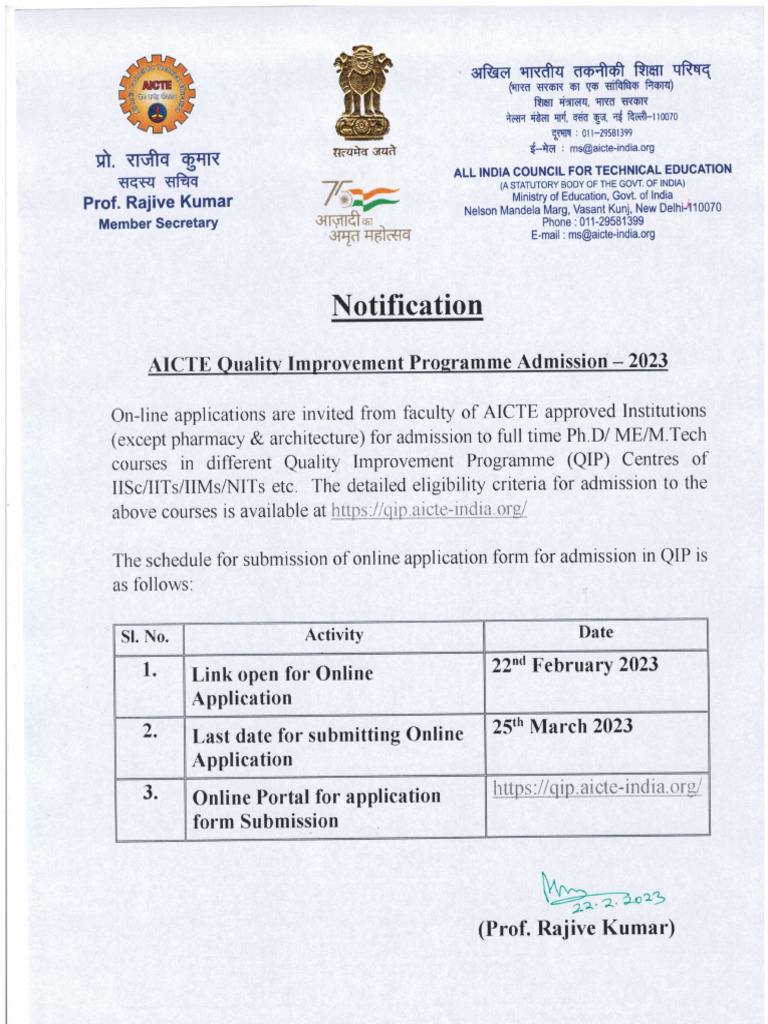 230302_Notification-of-QIP-admission-2023-1 | PDF | Higher Education ...