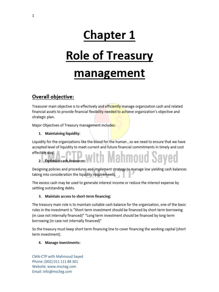Chapter 1 Role of Treasury Management | PDF