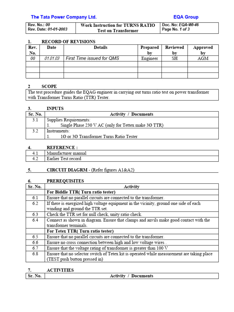 Turns Ratio Test | Download Free PDF | Transformer | Switch