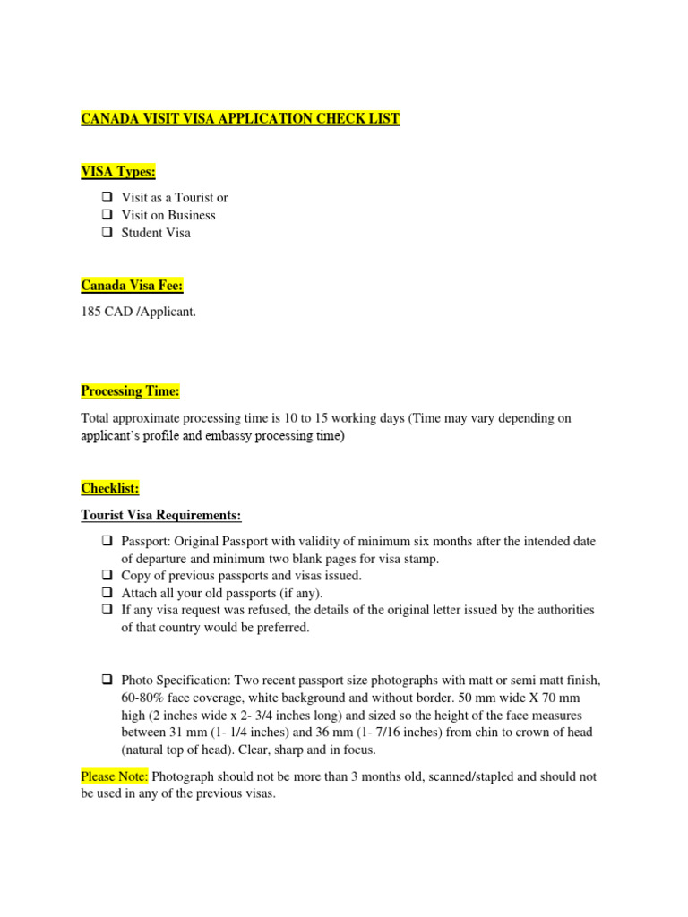 CANADA VISIT VISA APPLICATION CHECK LIST Full and Final | Download Free ... CANADA VISIT VISA APPLICATION CHECK LIST Full and Final | Download Free ...