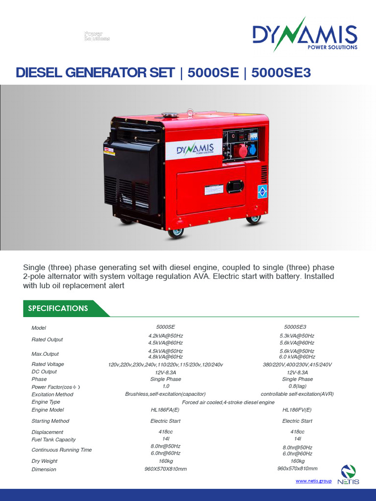 Datasheet - Dynamis 5000SE | PDF | Electromagnetism | Power (Physics)