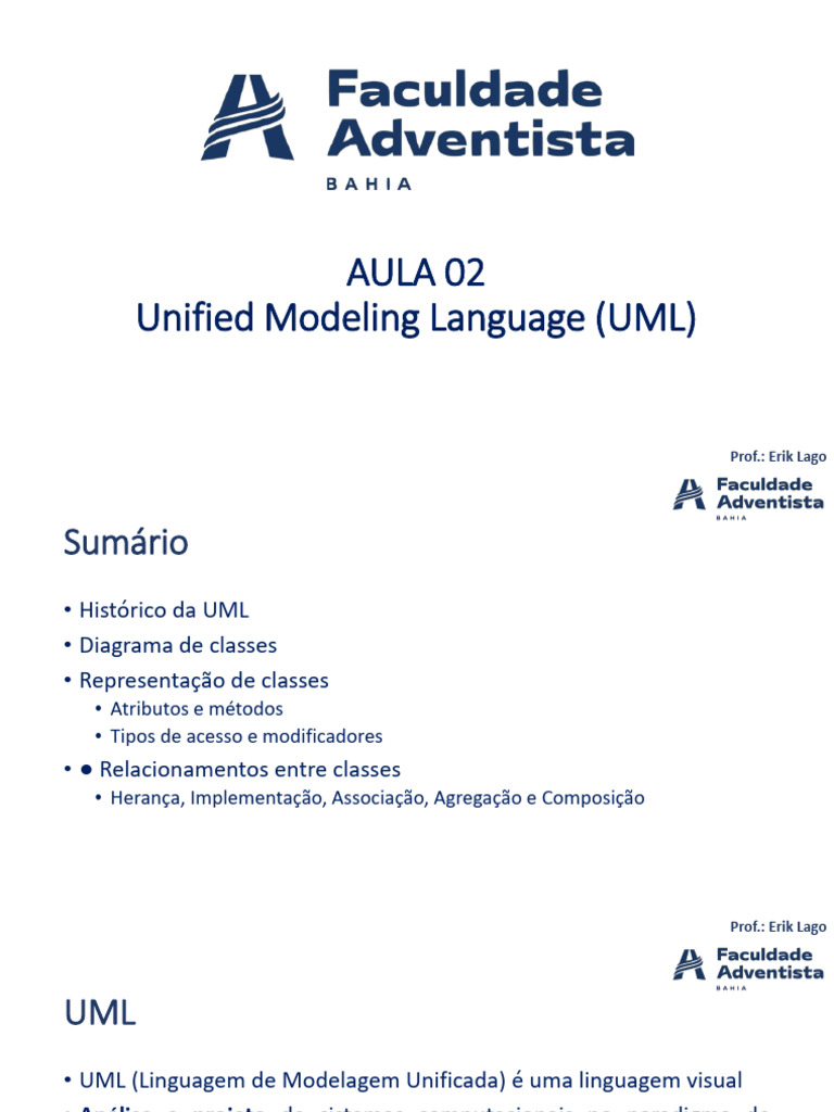 Aula 02 - Uml | PDF | Linguagem de modelagem unificada (UML) | Classe ...