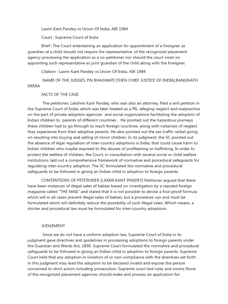 Laxmi Kant Pandey vs Union Of India | PDF | Social Institutions | Government