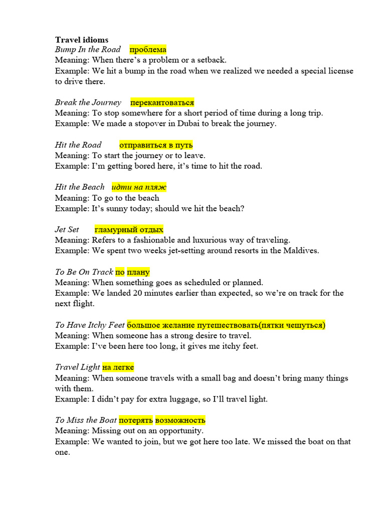 Travel Idioms | PDF