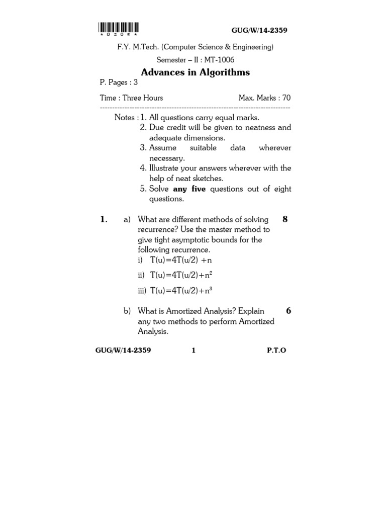 MT-1006 - Advances in Algorithms | PDF | Discrete Mathematics | Applied Mathematics