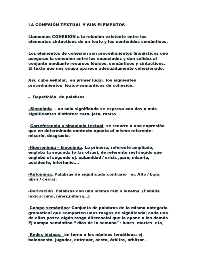 La Cohesión Textual y Sus Elementos | PDF