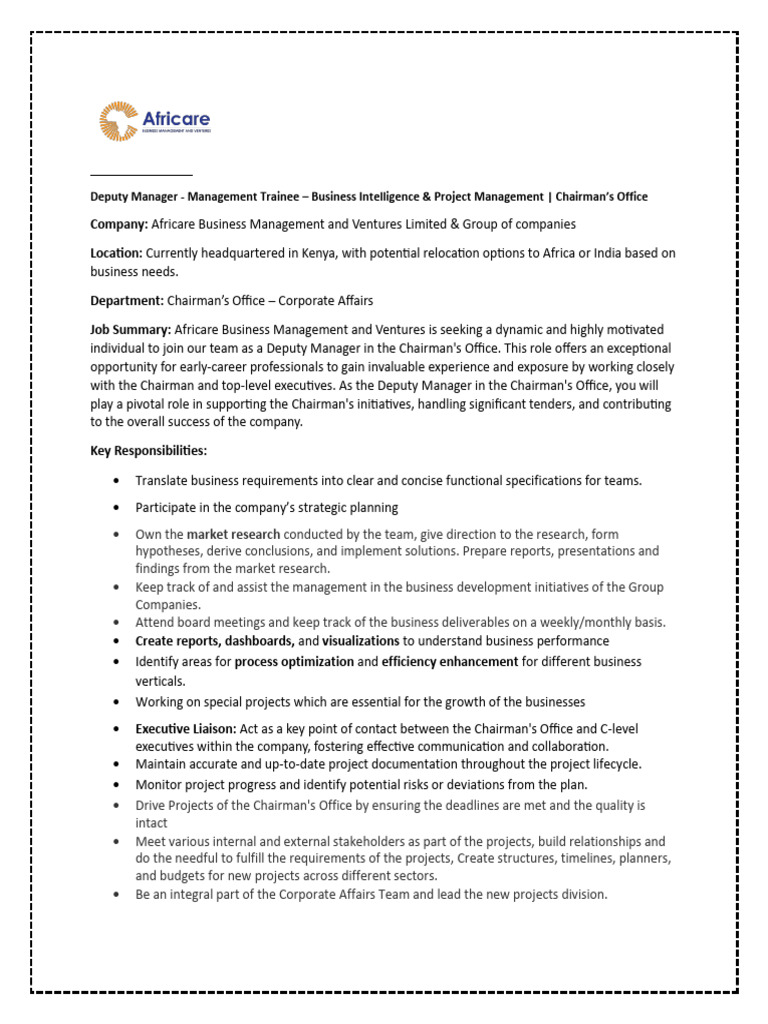 Management Trainee – Business Intelligence & Project Management | PDF ...
