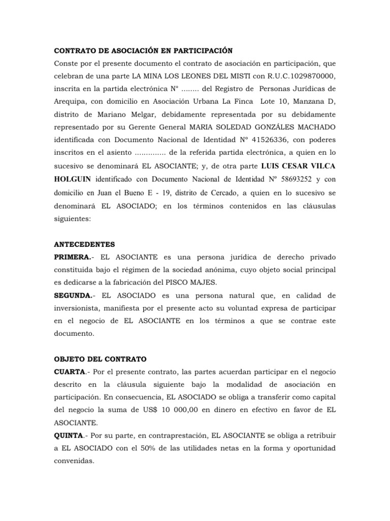 Contrato de Asociacion en Participacion | PDF Contrato de Asociacion en Participacion | PDF