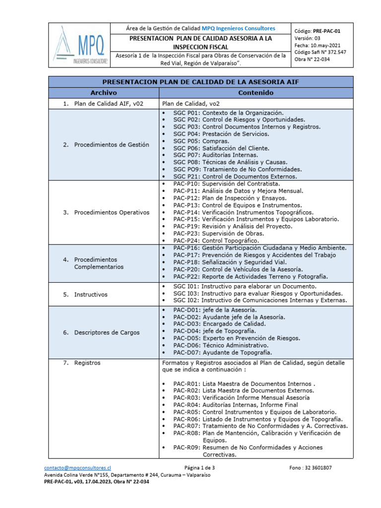 Contenidos_Presentación del PAC_ AIF | PDF | Sistema de manejo de calidad