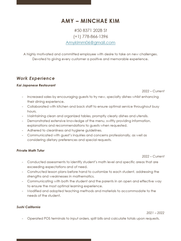 Amy Kim - Resume Final | PDF