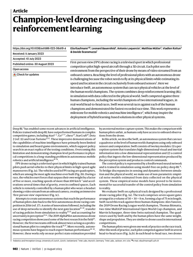 Champion-Level Drone Racing Using Deep Reinforcement Learning | PDF ...