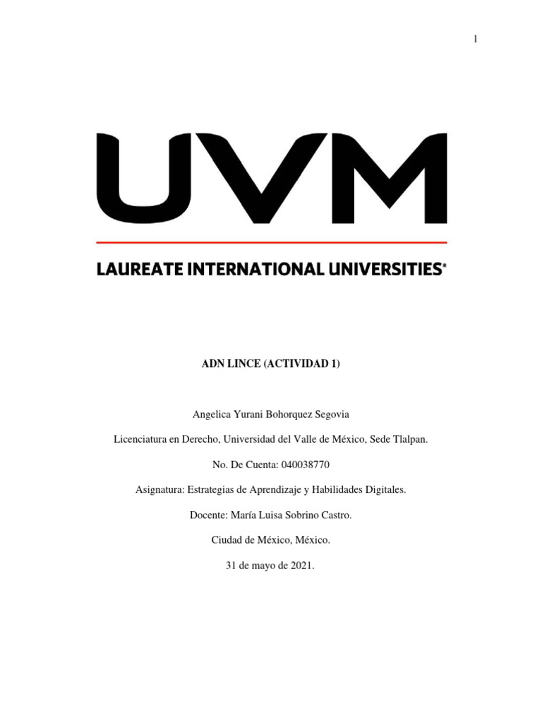 Actividad ADN LINCE UVM | PDF