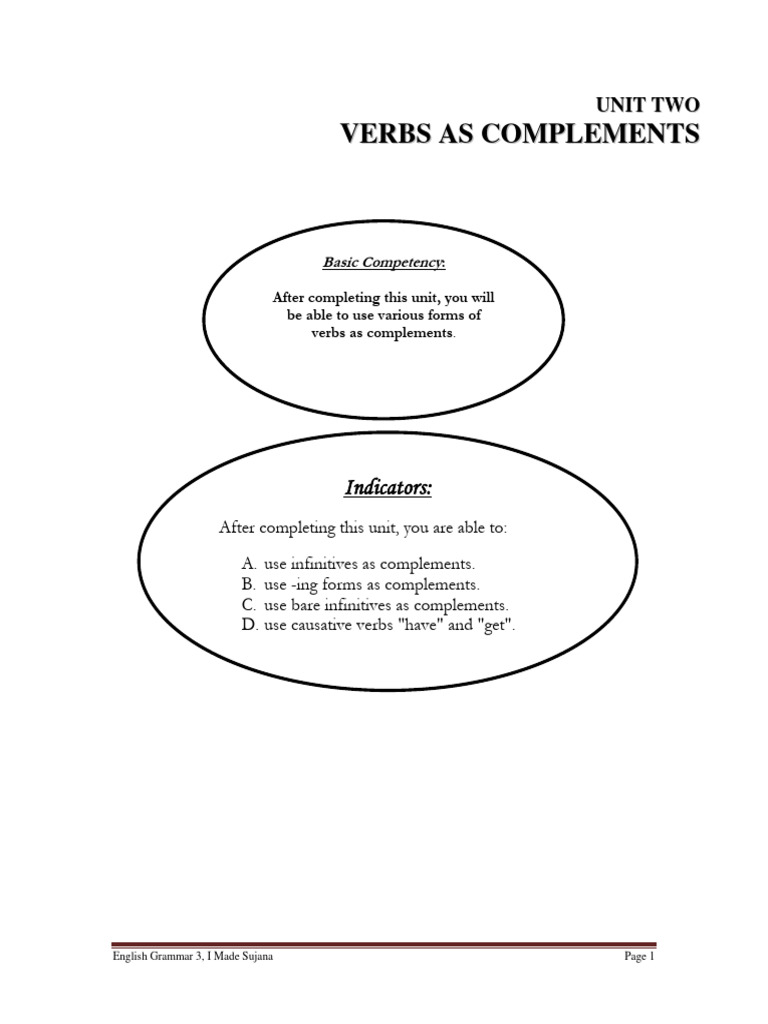 Verbs As Complements | PDF | Verb | Subject (Grammar)
