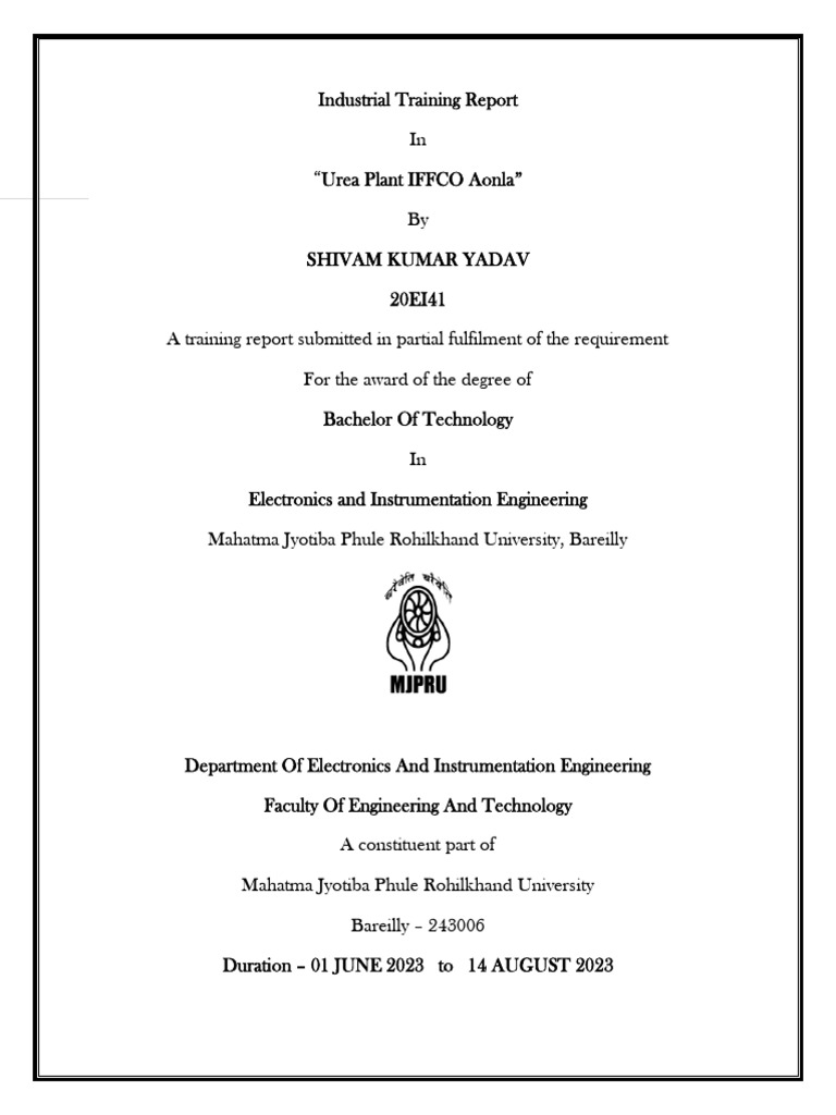 Industrial Training at IFFCO Aonla | PDF | Thermocouple | Pressure ...