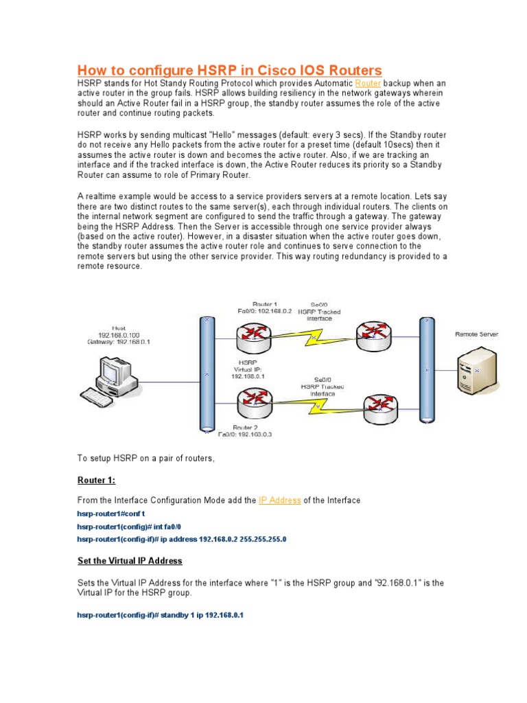 How To Configure Hsrp In Cisco Ios Routers Pdf Router Computing