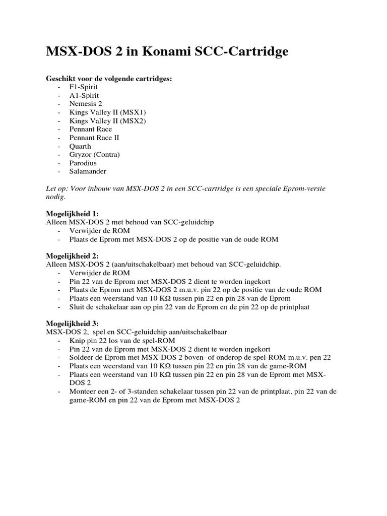 MSX-DOS2 - Konami SCC Inbouw | PDF