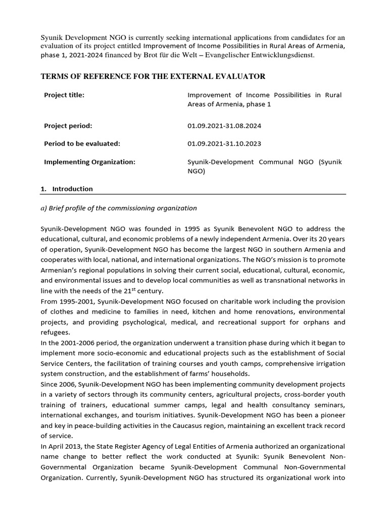 Terms of Reference For The External Evaluator | PDF | Social Science