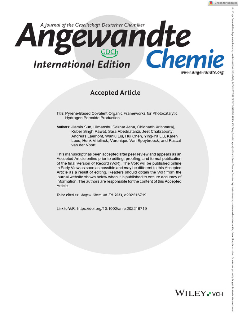 Angew Chem Int Ed - 2023 - Sun - Pyrene Based Covalent Organic Frameworks For Photocatalytic ...