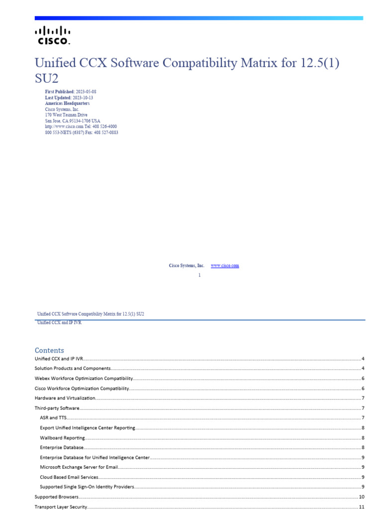 Unified CCX Software Compatibility Matrix For 1251 SU2 | PDF | Desktop ...