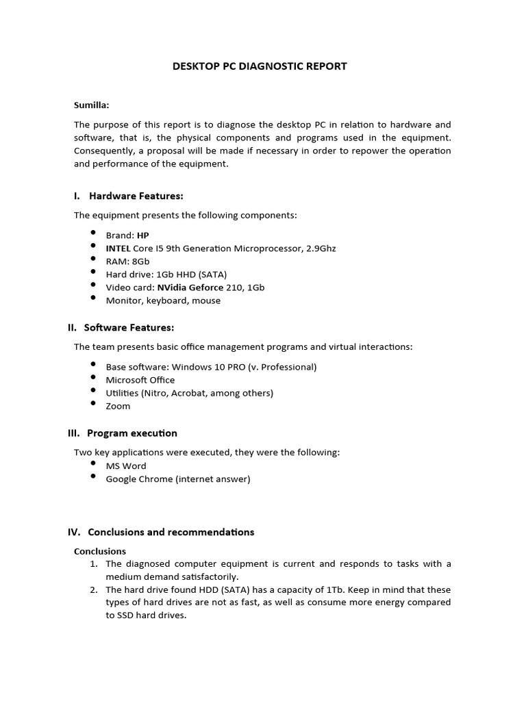 Desktop PC Diagnostic Report | PDF