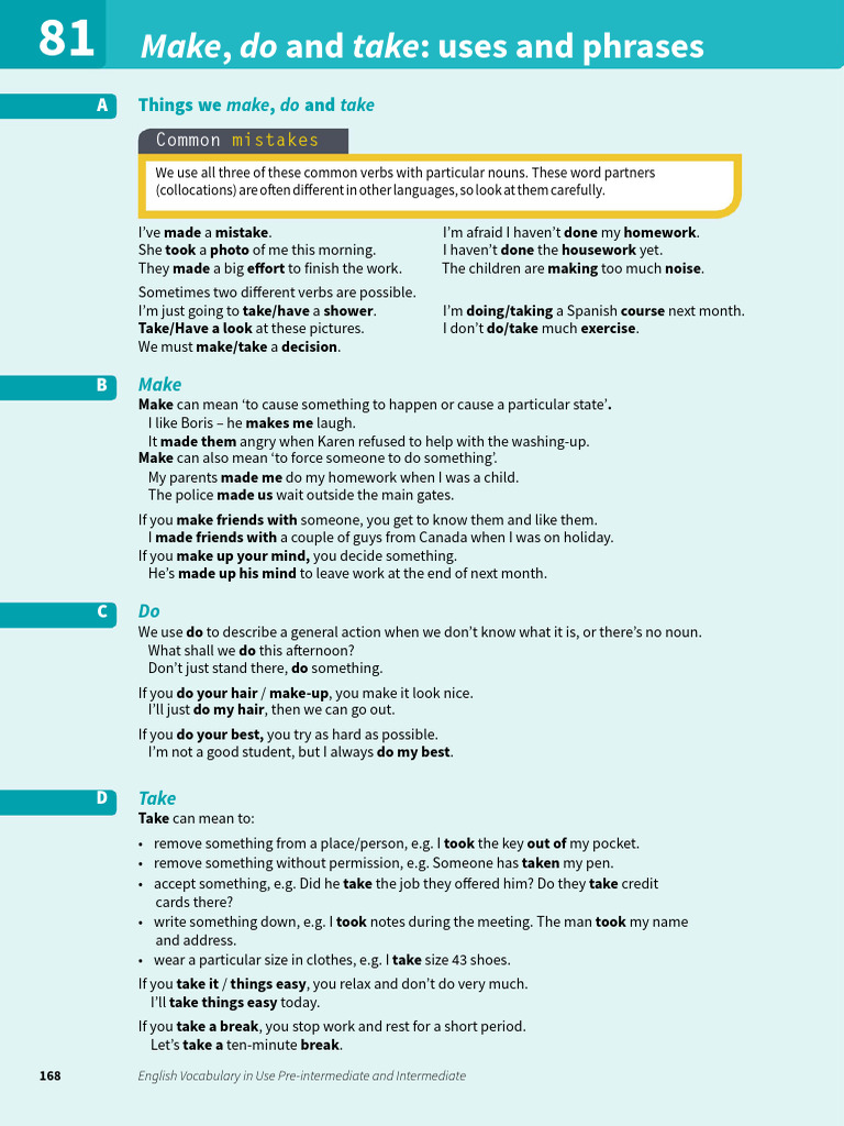 Do, Make, Take - English-Vocabulary-In-Use-Pre-Intermediate-And-Intermediate | PDF | Languages ...