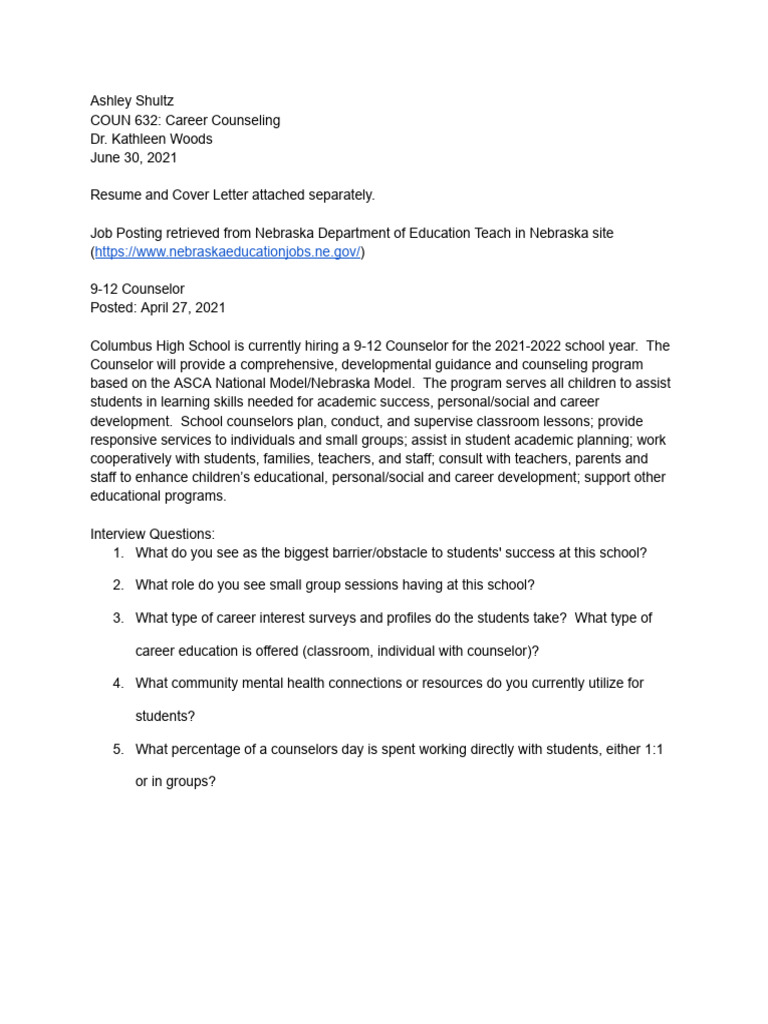 Coun 632 Final Assignment 1 | PDF | School Counselor | Behavior ...