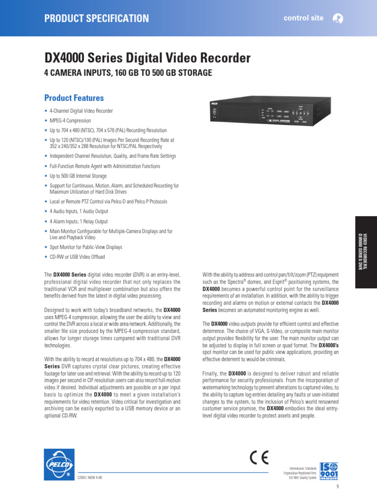 DX4000 Series Digital Video Recorder: Product Specification | PDF ...