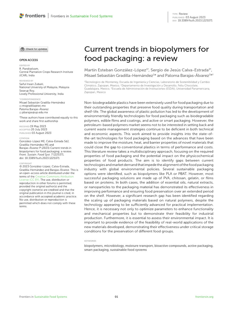 Current Trends in Biopolymers For Food Packaging A | PDF | Plastic ...