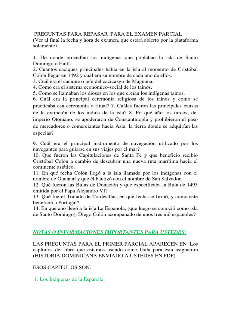 Preguntas para Repasar para El Examen Parcial | PDF | Cristobal colon