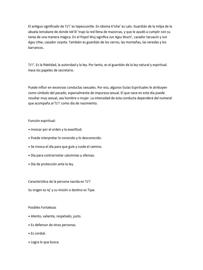 Significado del Nawal Tz’i’ en la Cultura Maya | PDF