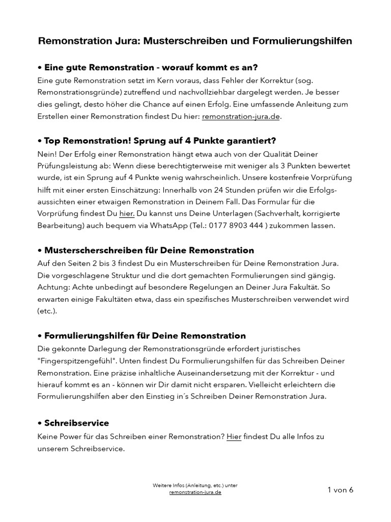 Musterschreiben Und Formulierungshilfen Remonstration Jura. | PDF