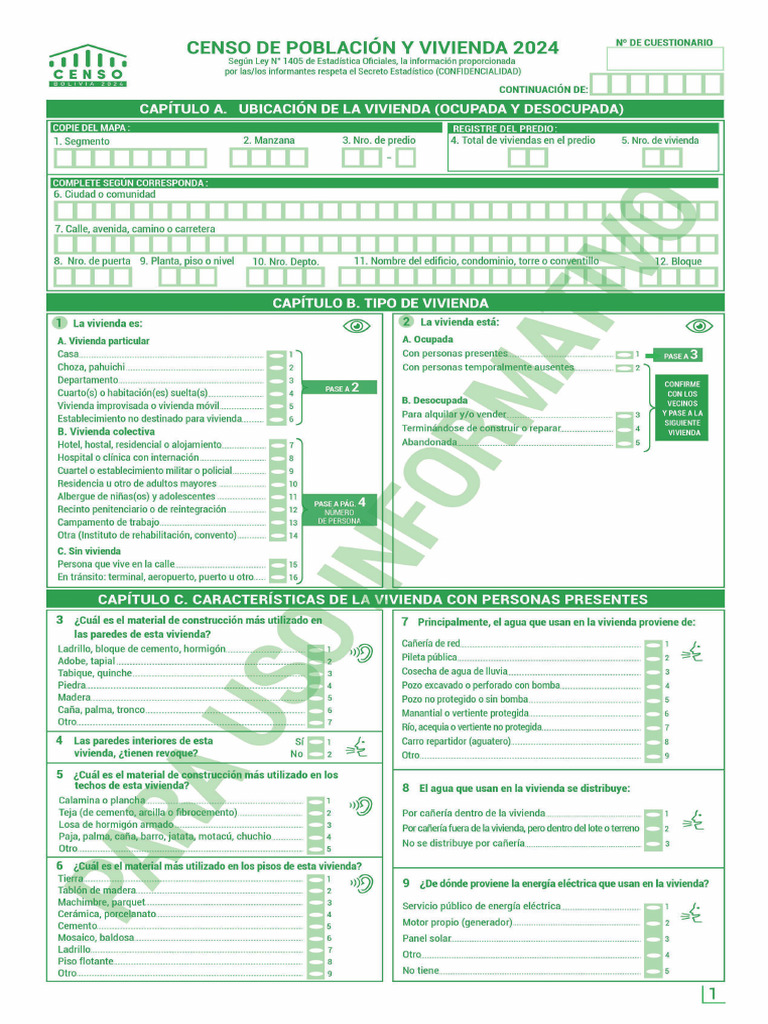 Cuestionario Censo de Poblacion y Vivienda 2024 | PDF