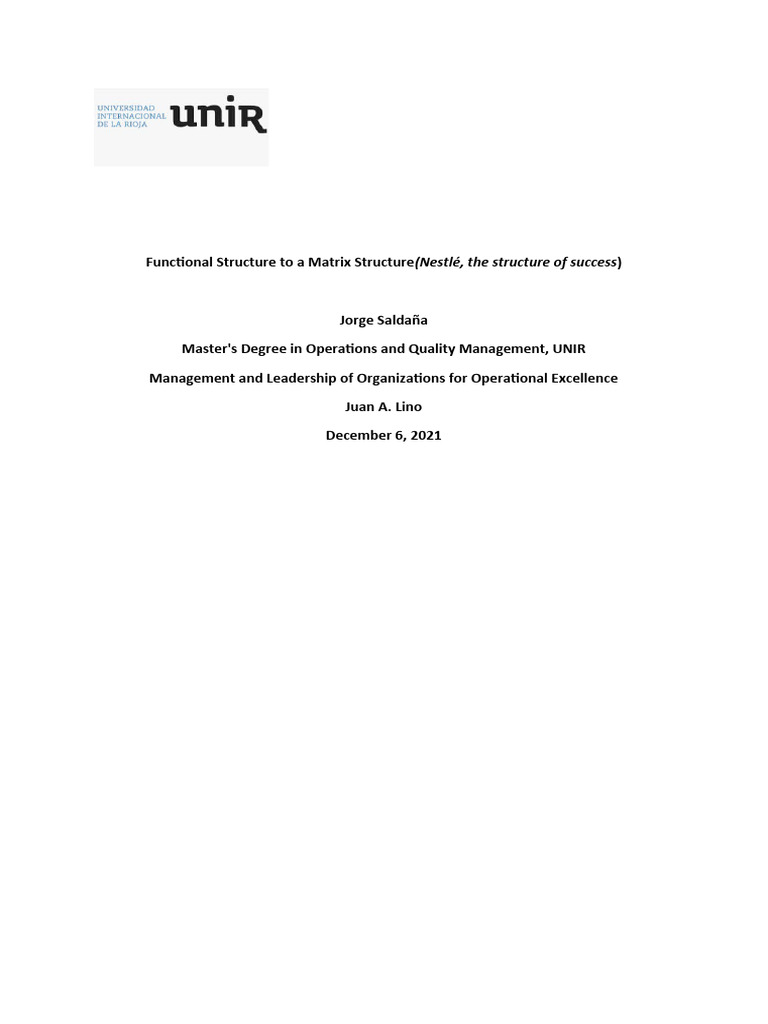 Nestlé's Transition to Matrix Structure | PDF | Business