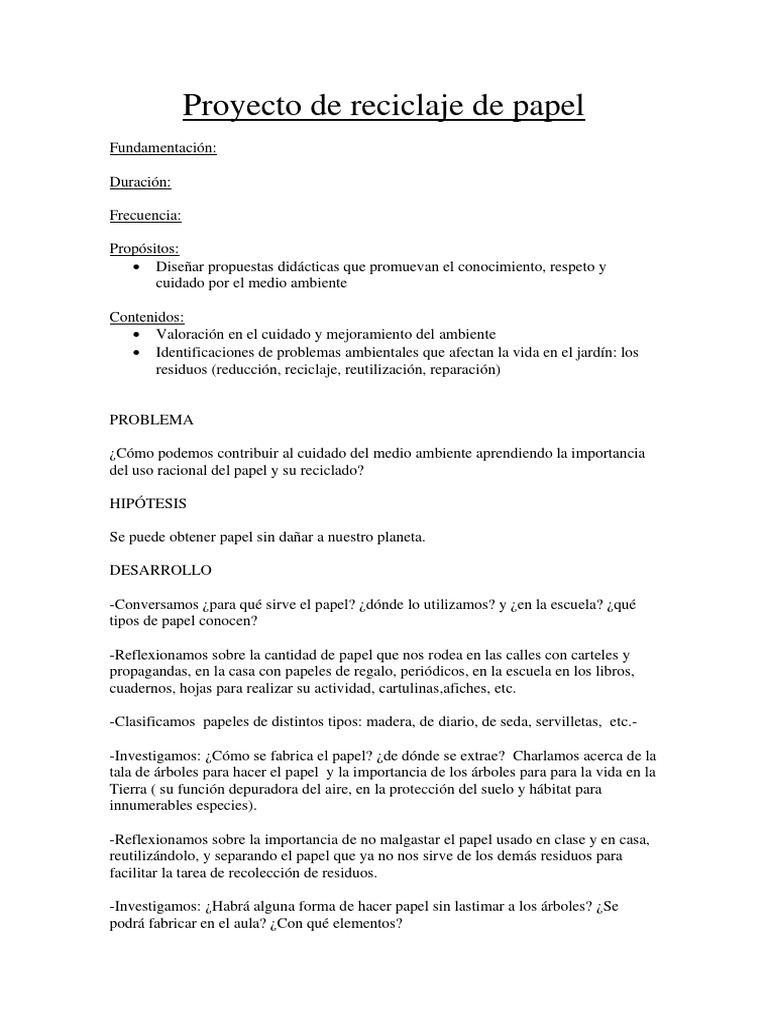 Proyecto de Reciclaje de Papel | PDF