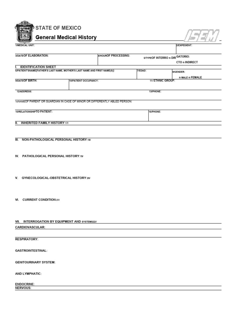 ISEM General Clinical History | PDF | Health Sciences | Clinical Medicine