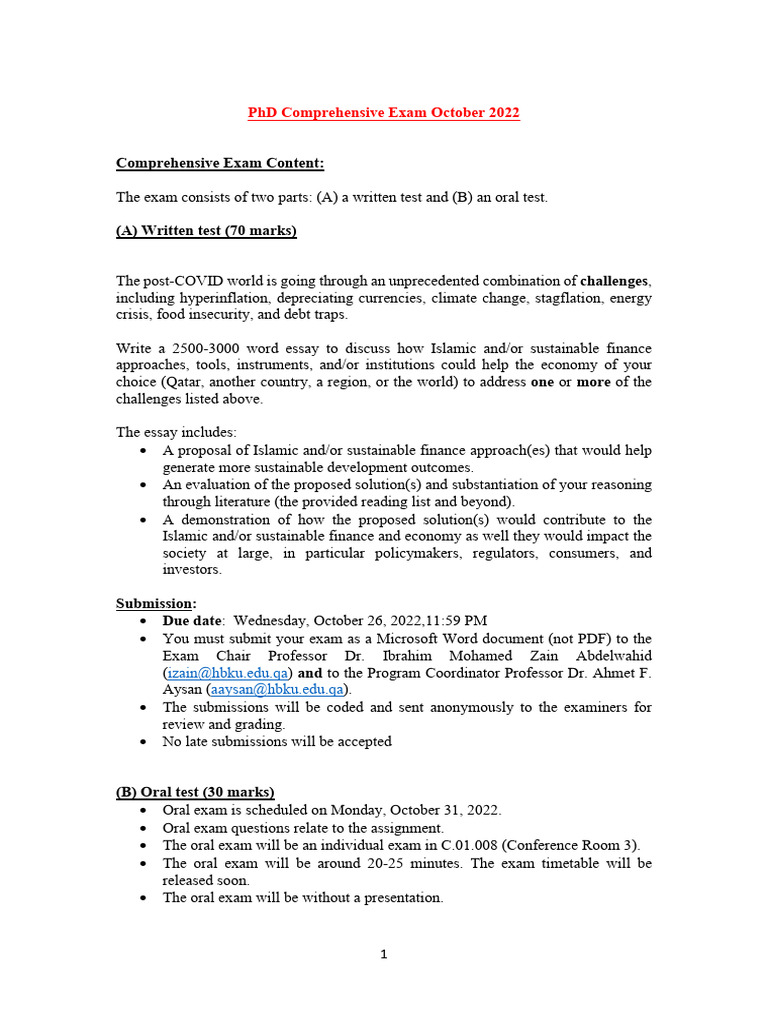 PHD Comprehensive Exam 2022 | PDF