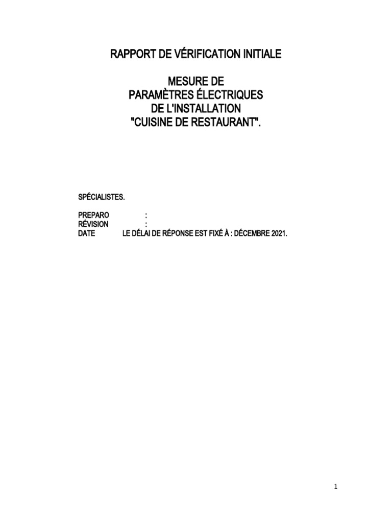 Rapport de Vérification Initiale - Paramètres Initiaux | PDF
