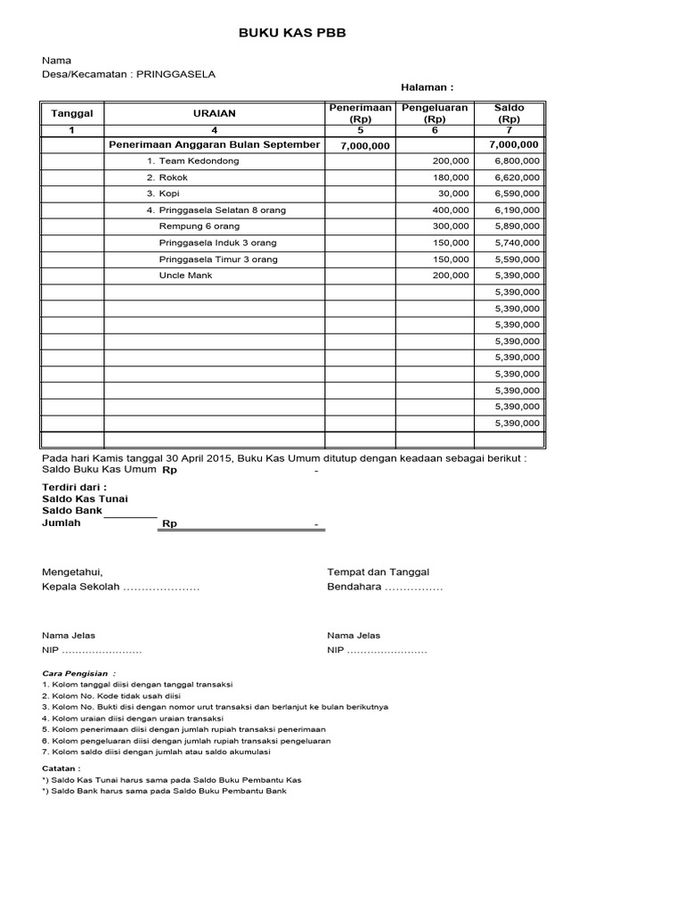 Contoh Buku Kas Umum | PDF