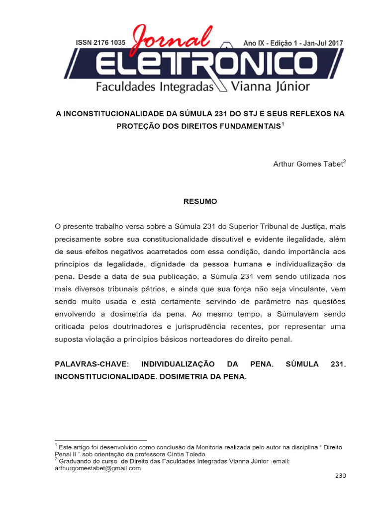 Vista Do A INCONSTITUCIONALIDADE DA SÚMULA 231 DO STJ E SEUS REFLEXOS ...