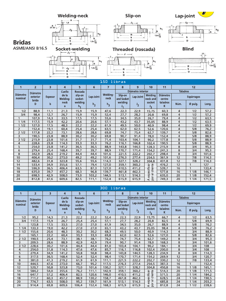 Flanges ANSI B16.5 Clase 150 y Clase 300 | PDF