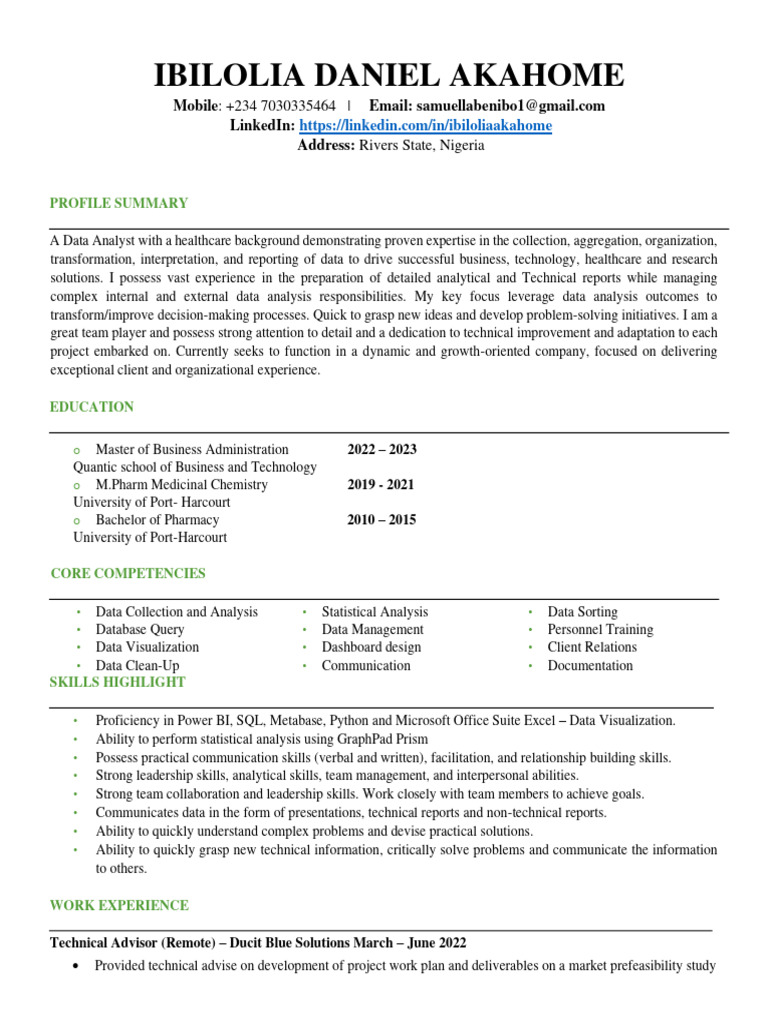 Ibilolia New CV PDF | PDF | Data | Data Analysis