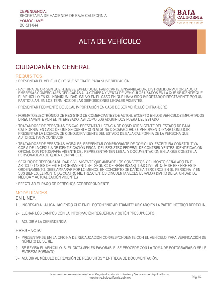 Ficha - ALTA DE VEHÍCULO | PDF