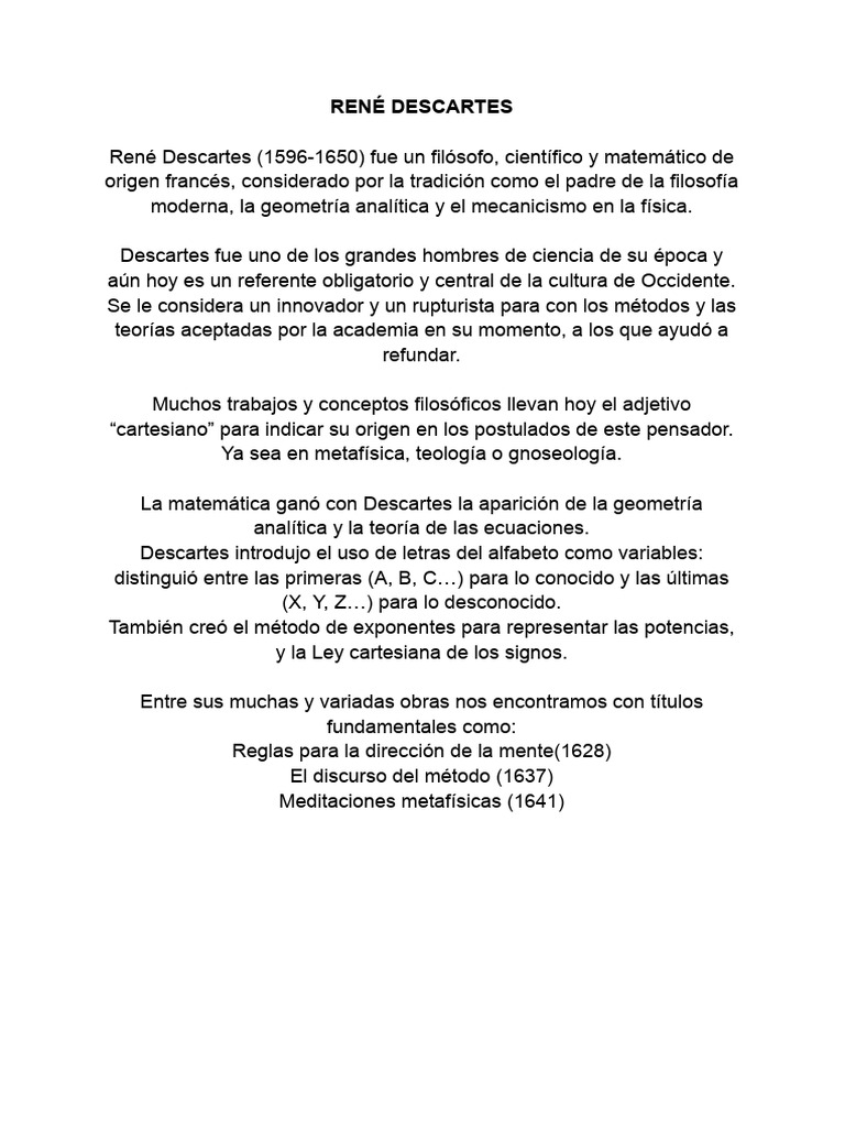 Aportaciones de René Descartes | PDF | Filosofía | Clásicos