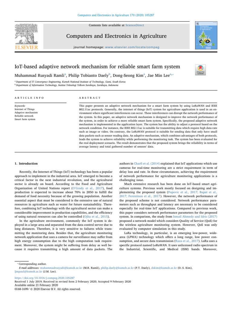 IoT-based Adaptive Network Mechanism For Reliable Smart Farm System | PDF | Computer Network ...