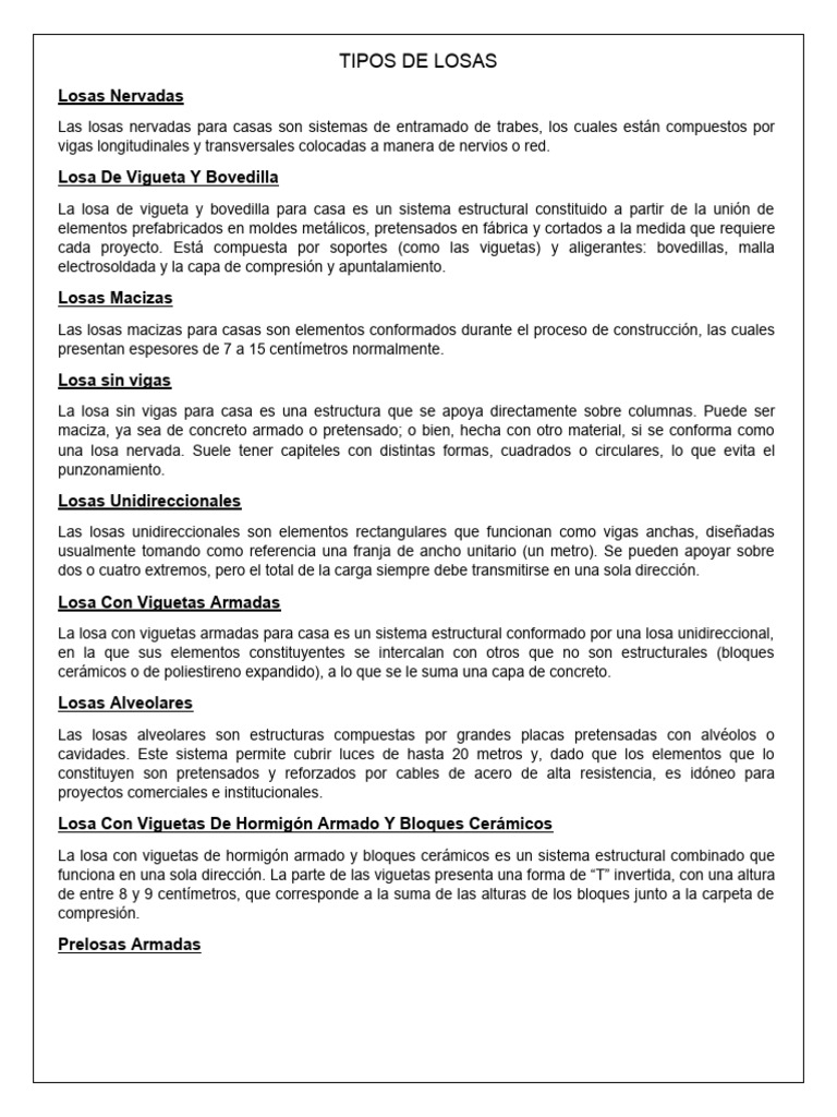 Tipos de Losas | PDF | Viga (Estructura) | Hormigón