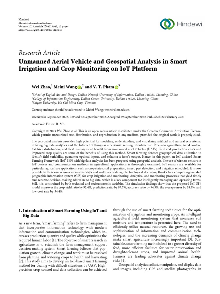 Unmanned Aerial Vehicle and Geospatial Analysis in Smart Irrigation and ...
