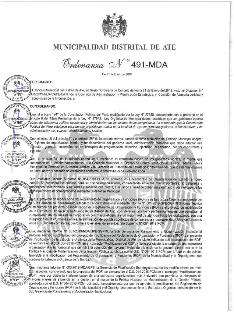 ROF Ordenanza 491 2019 MDA | PDF
