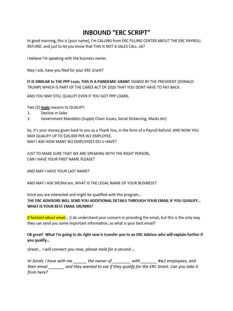 Inbound Erc Script | PDF
