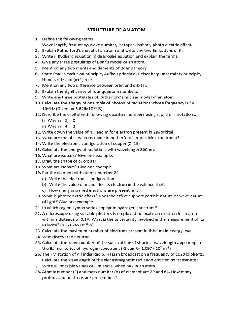 Structure of Atom | PDF | Atoms | Electron